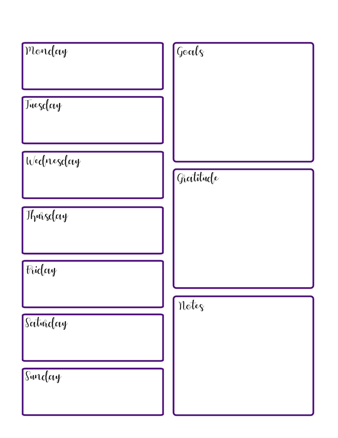 Weekly Planner Digital Printable - Purple Box - Etsy