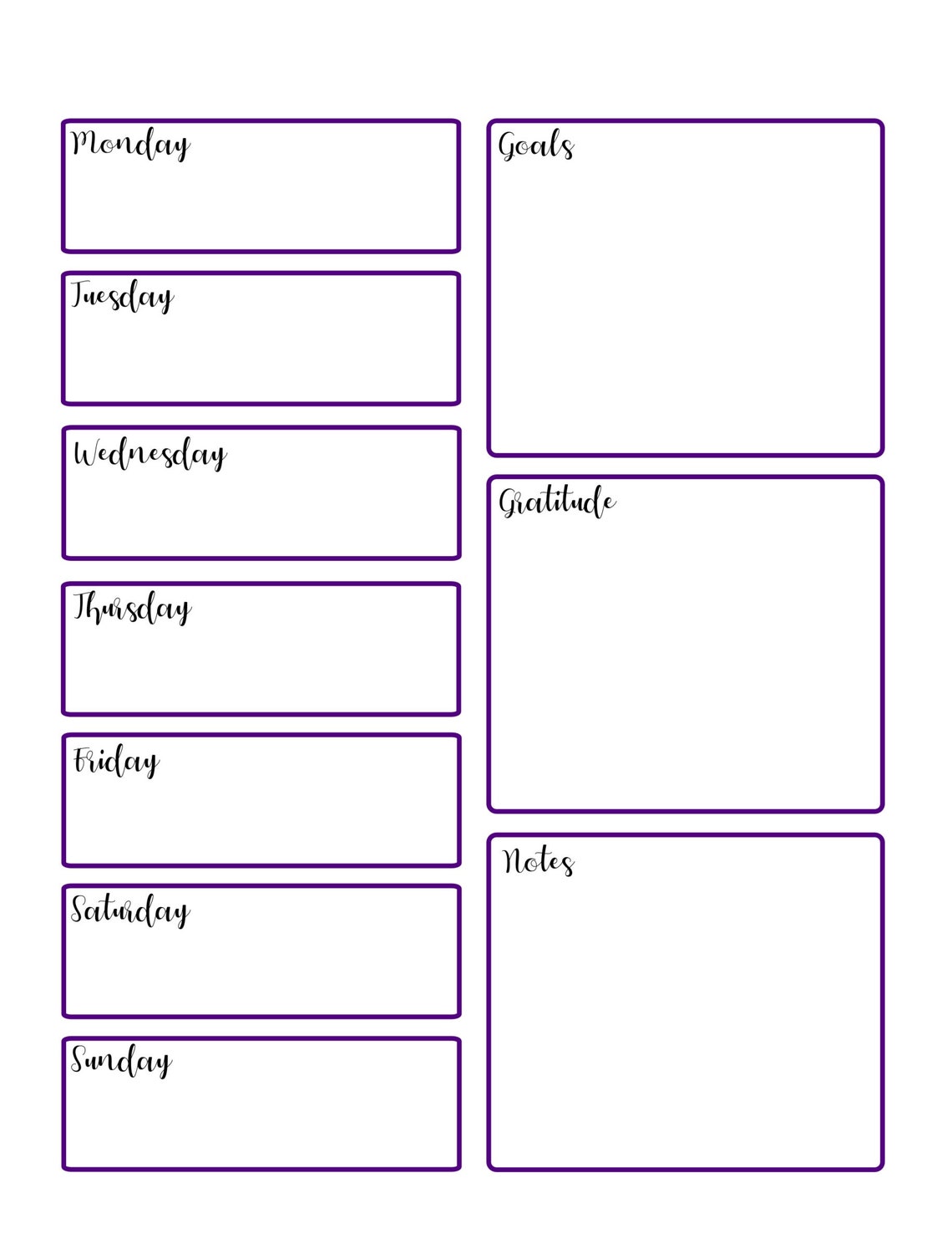 Weekly Planner Digital Printable - Purple Box - Etsy