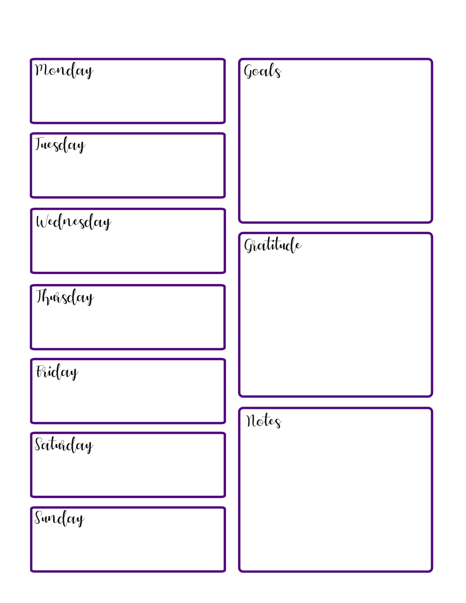 Weekly Planner Digital Printable - Purple Box - Etsy