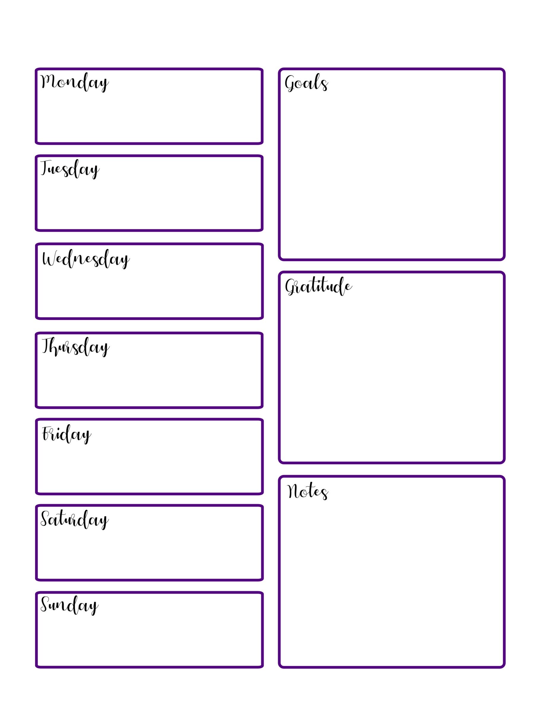 Weekly Planner Digital Printable - Purple Box - Etsy