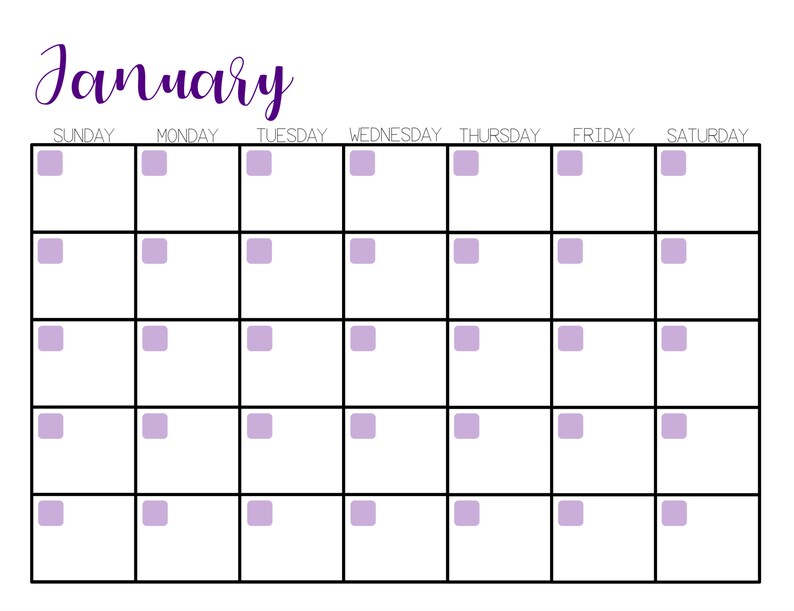 Undated Printable Monthly Calendar With Purple Calligraphy - Etsy