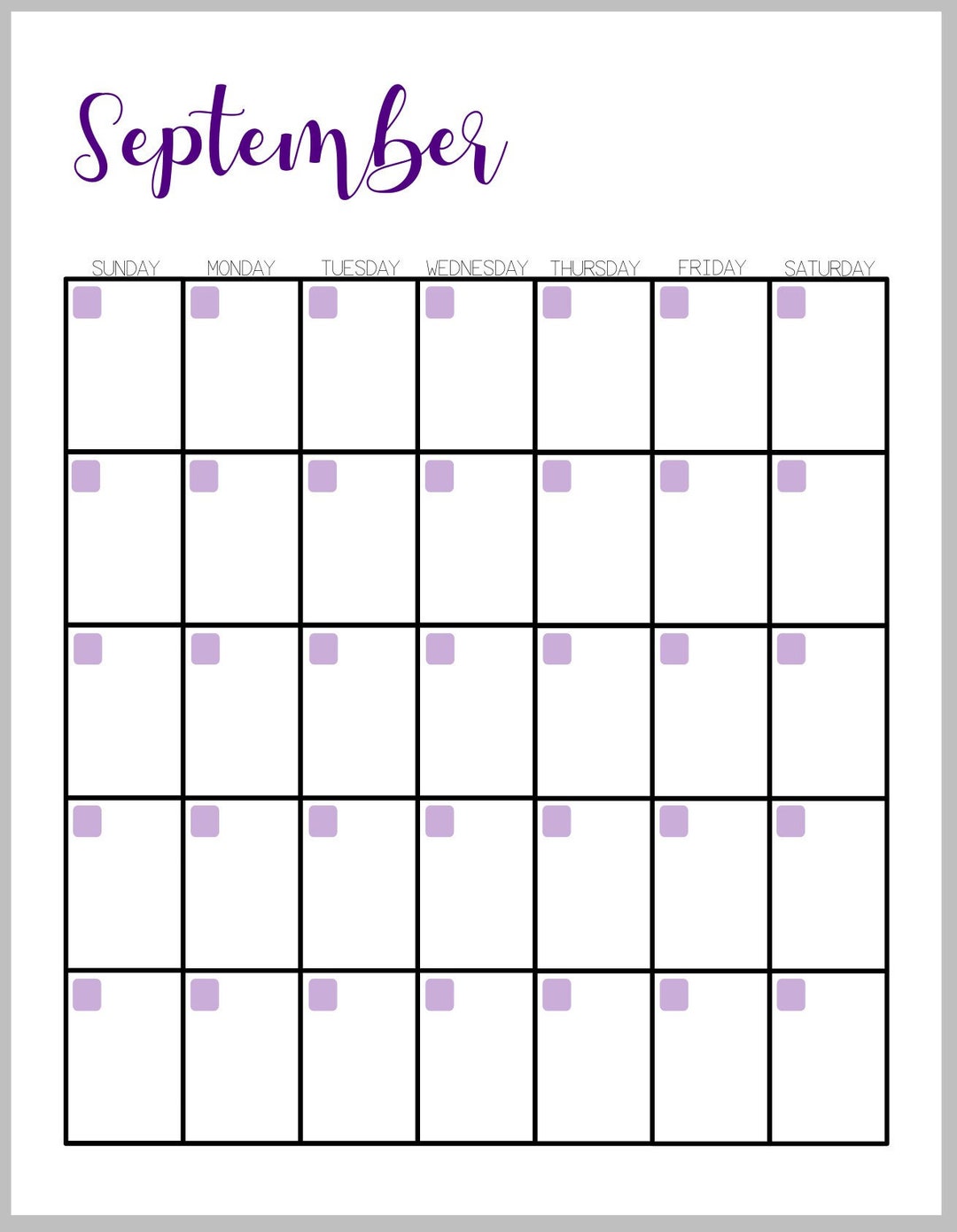 Printable Monthly Calendar - Undated, Purple, Portrait - Etsy