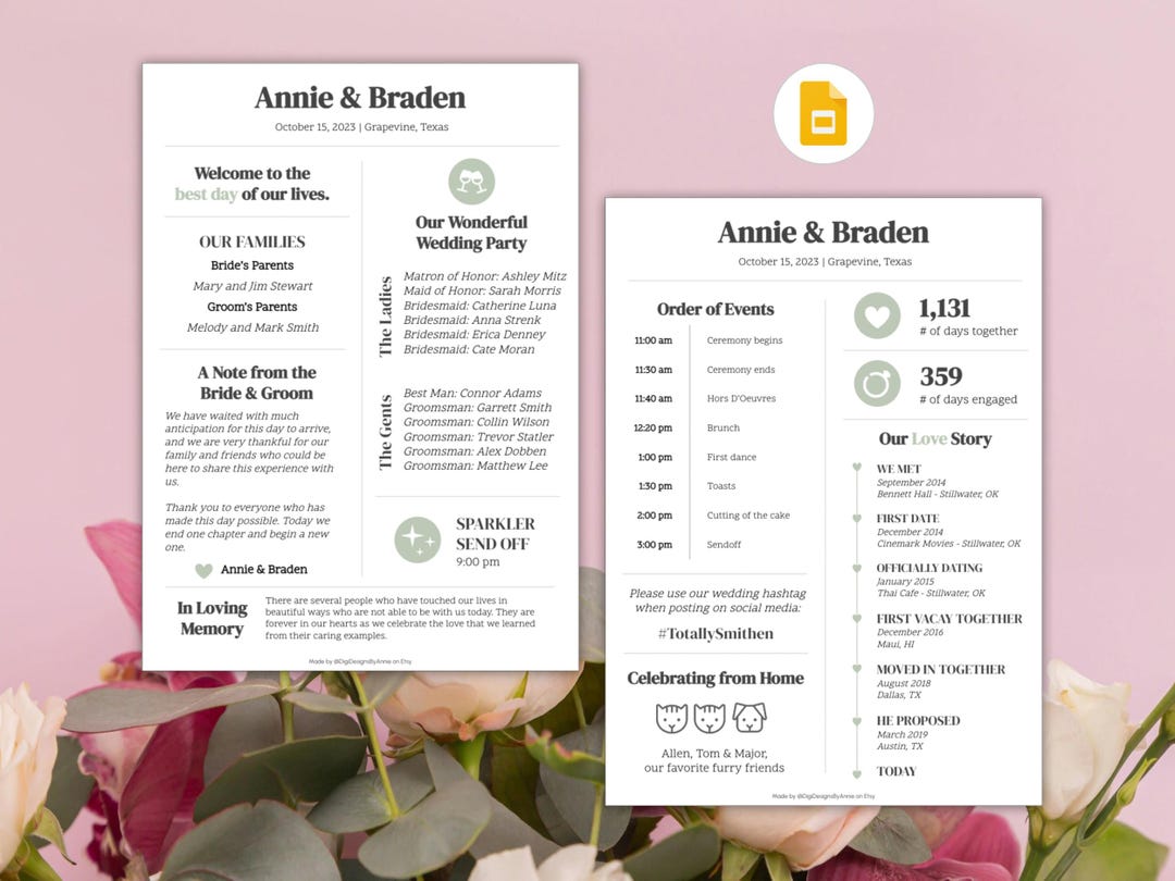 Infographic Wedding Program Card Digital Template (5x7) - Fully ...