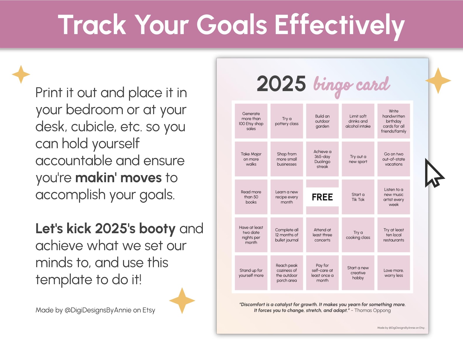 2025 Goal & Vision Board Bingo Card Digital Template - Instant Download ...
