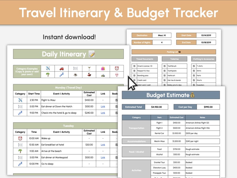Travel Itinerary & Budget Tracker Digital Template 6 Trackers Included ...