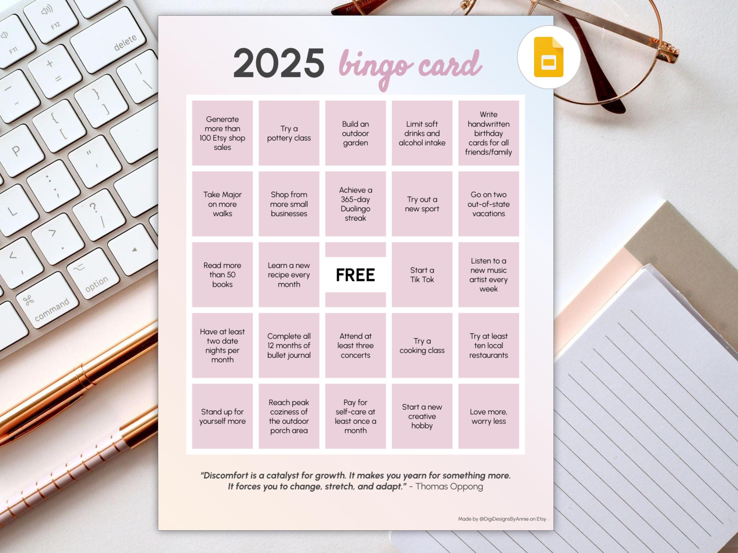 2025 Goal & Vision Board Bingo Card Digital Template - Instant Download ...