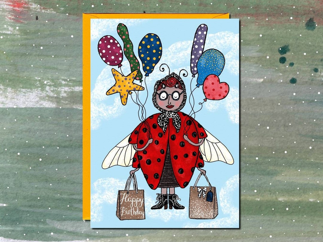 Ladybird Birthday Card, Ladybug Card, Ladybird Card, Balloons Card ...