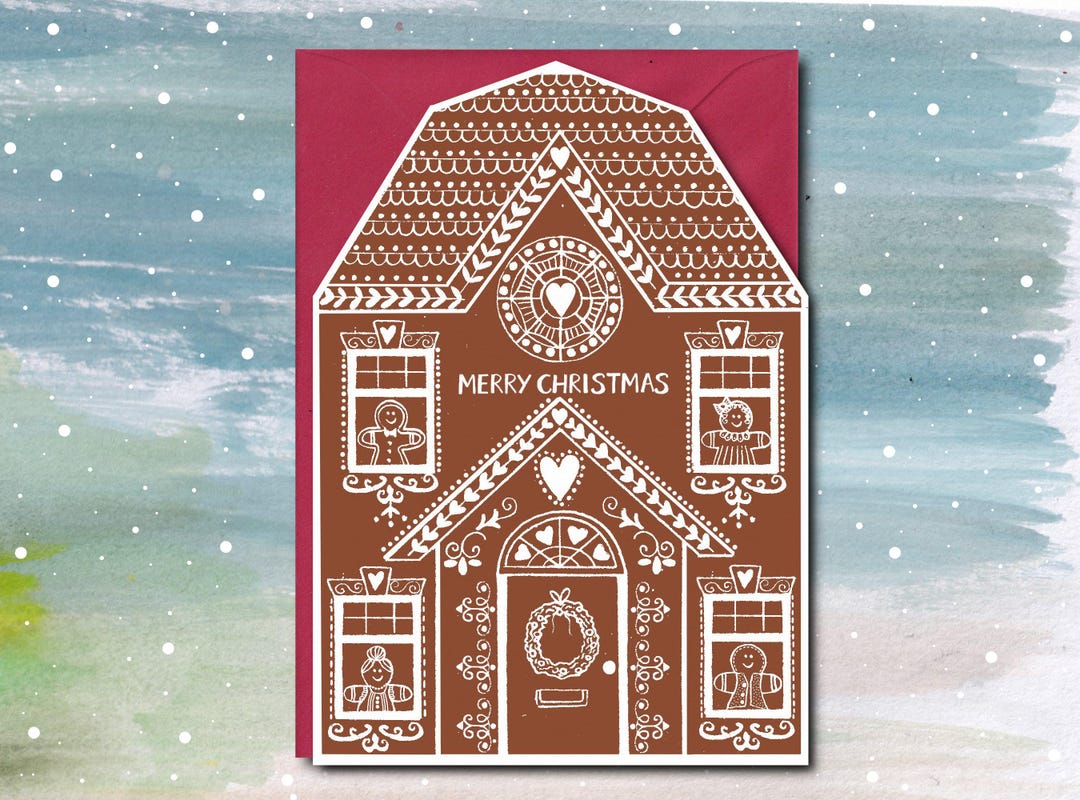Gingerbread House Christmas Card, Gingerbread Xmas Card, Christmas ...