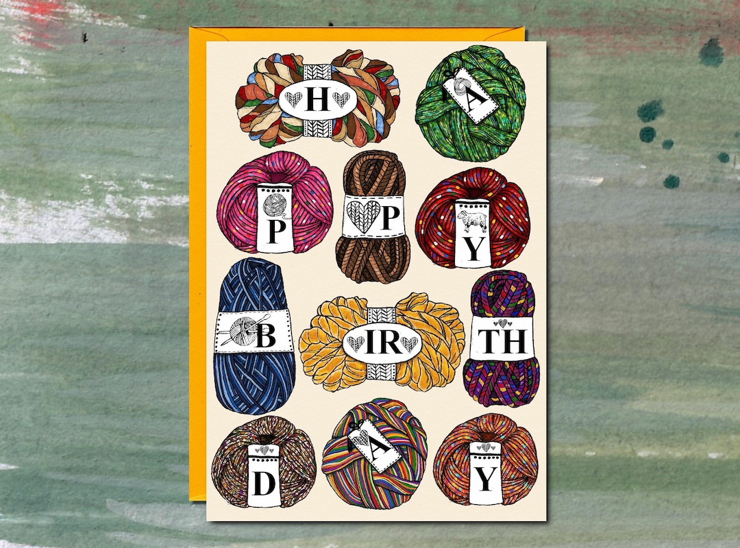 Knitting Card, Wool Card, Knitter Birthday Knitting, Balls of Wool ...