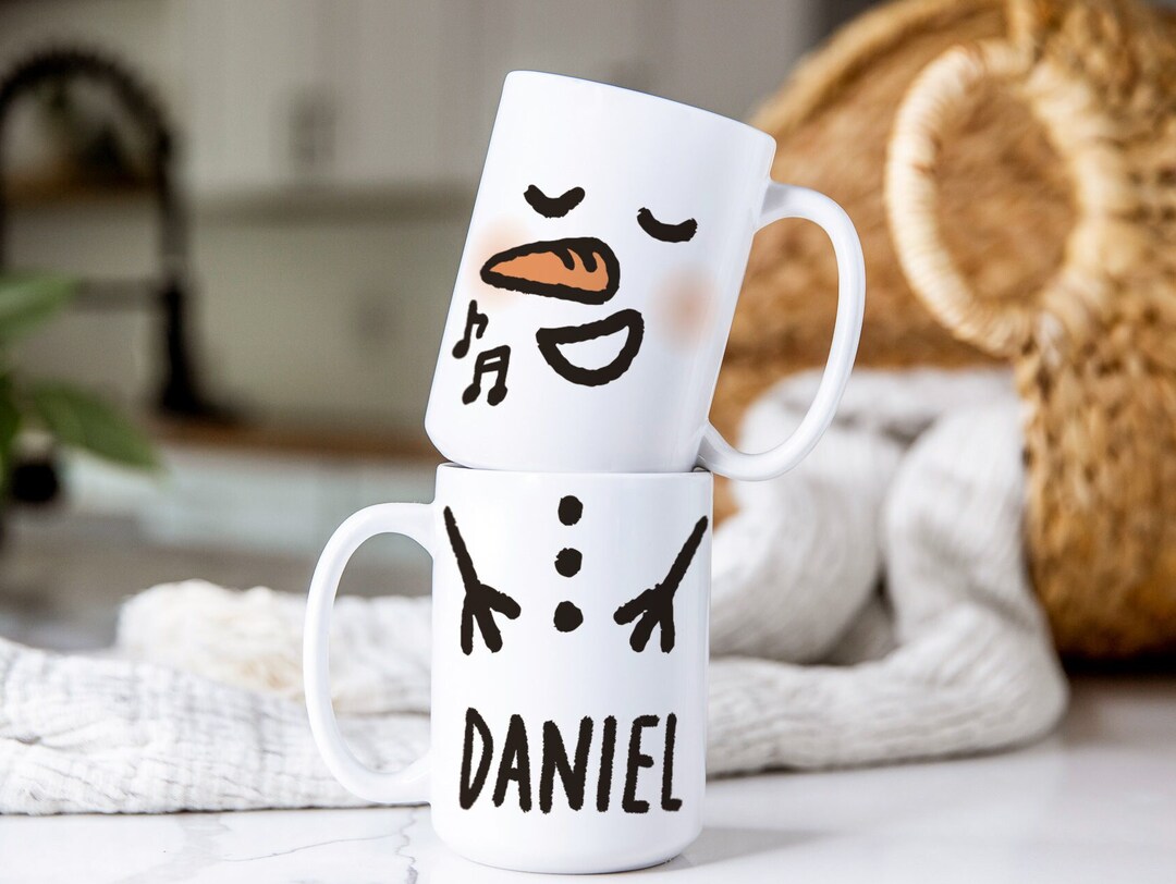 Snowman Mugs With Customized Face & Name | Stackable Marshmallow ...