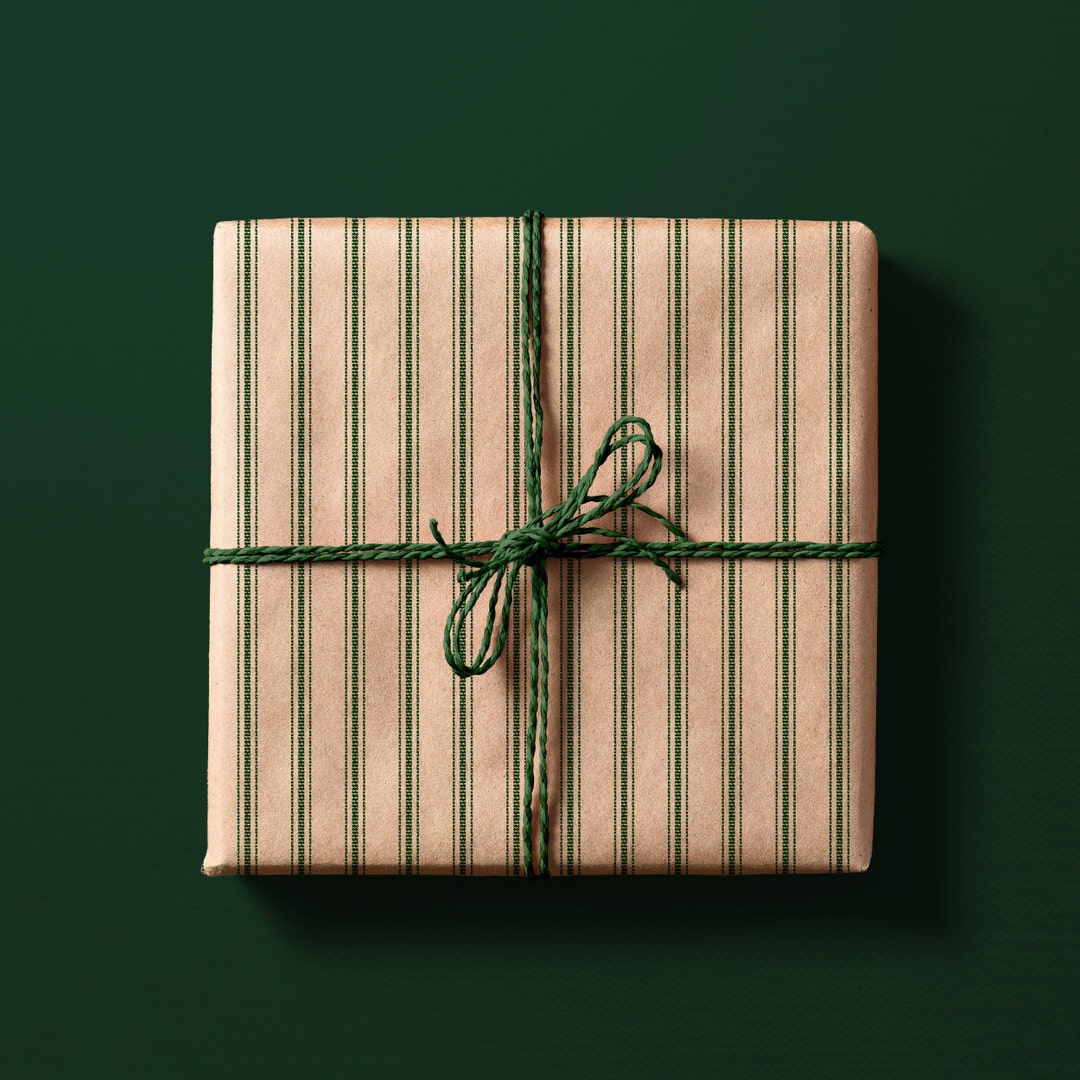 Rustic Stripe Eco Wrapping Paper Green | Recycled & Sustainable ...