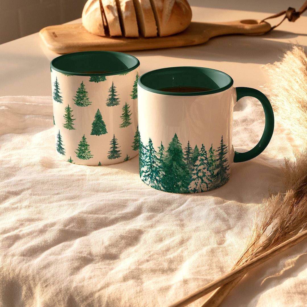 Winter Green Mug Collection | Hand-drawn Illustration Christmas Gift ...