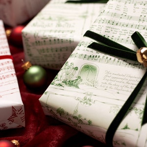 Christmas Carol Wrapping Paper Rolls | Green Vintage Holiday Music ...