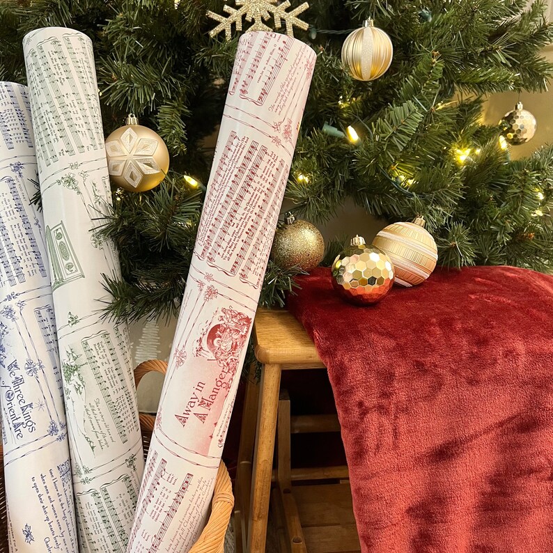 Christmas Carol Red Wrapping Paper Rolls Vintage Festive - Etsy