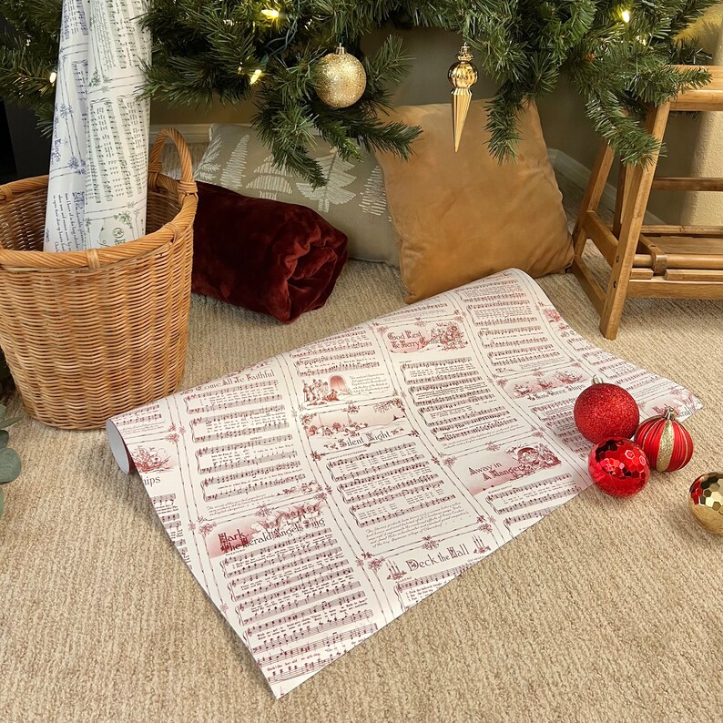 Christmas Carol Red Wrapping Paper Rolls Vintage Festive - Etsy