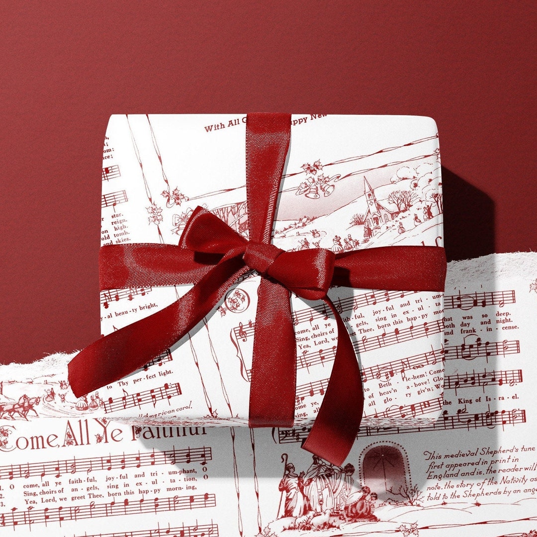 Christmas Carol Red Wrapping Paper Rolls Vintage Festive - Etsy