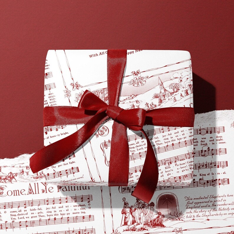 Christmas Carol Red Wrapping Paper Rolls Vintage Festive - Etsy