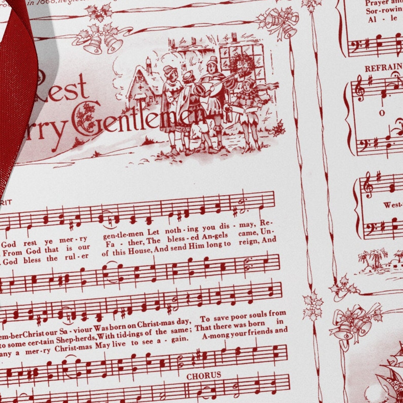 Christmas Carol Red Wrapping Paper Rolls Vintage Festive Holiday Music ...