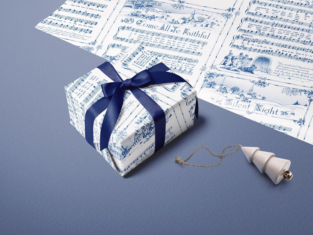 Christmas Carol Festive Wrapping Paper Rolls | Blue Vintage Holiday ...