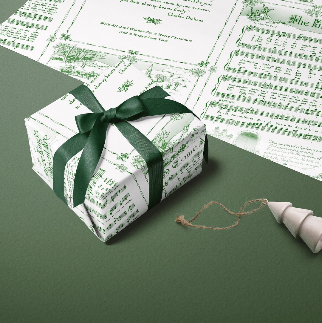 Christmas Carol Wrapping Paper Rolls | Green Vintage Holiday Music ...