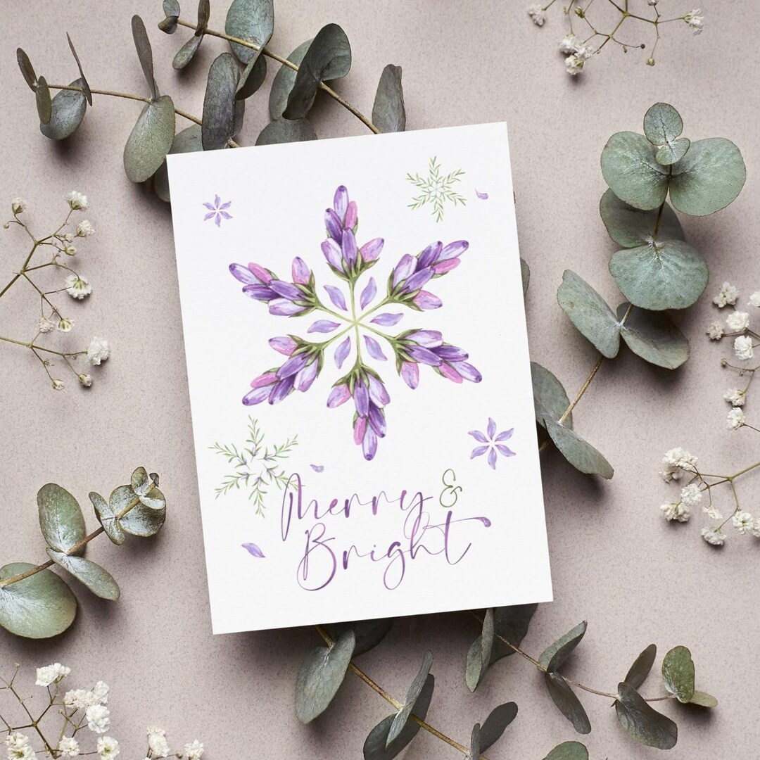 Lavender Snowflake Blossom Greeting Cards With Envelopes | Merry ...