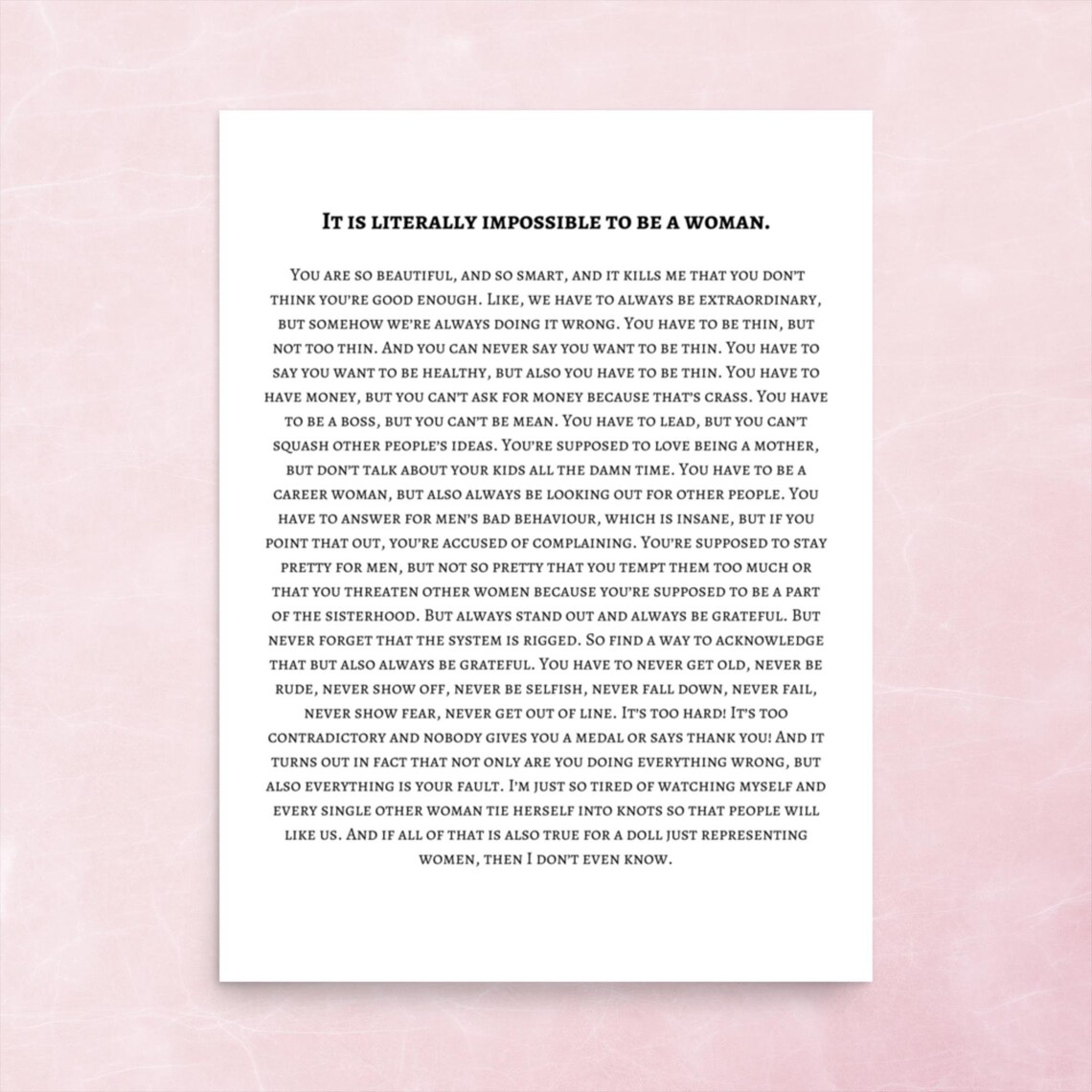 Gloria's Monologue Quote Poster Greta Gerwig's Barbie 2023 - Etsy