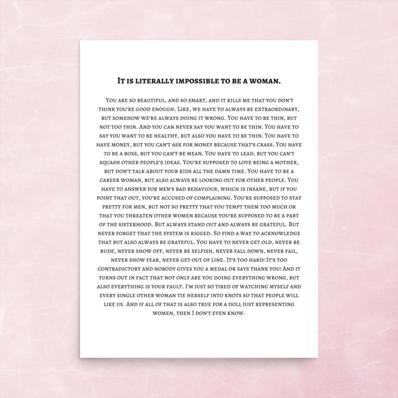 Glorias Monologue Quote Poster Greta Gerwigs Barbie 2023 Etsy
