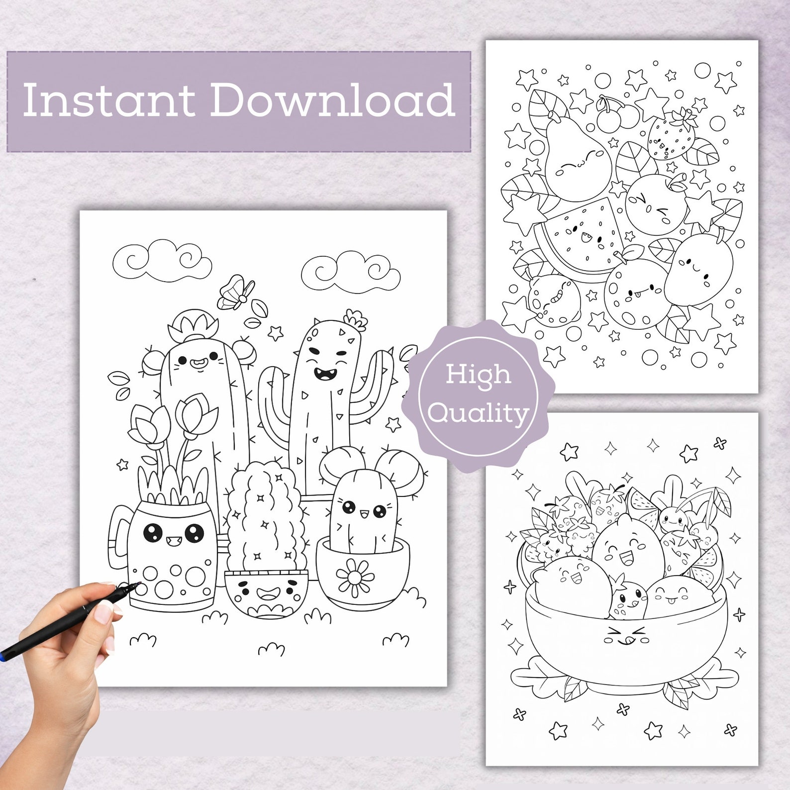 Kawaii Coloring Pages 50 Pages Cute Coloring Pages for Kids and Adults ...