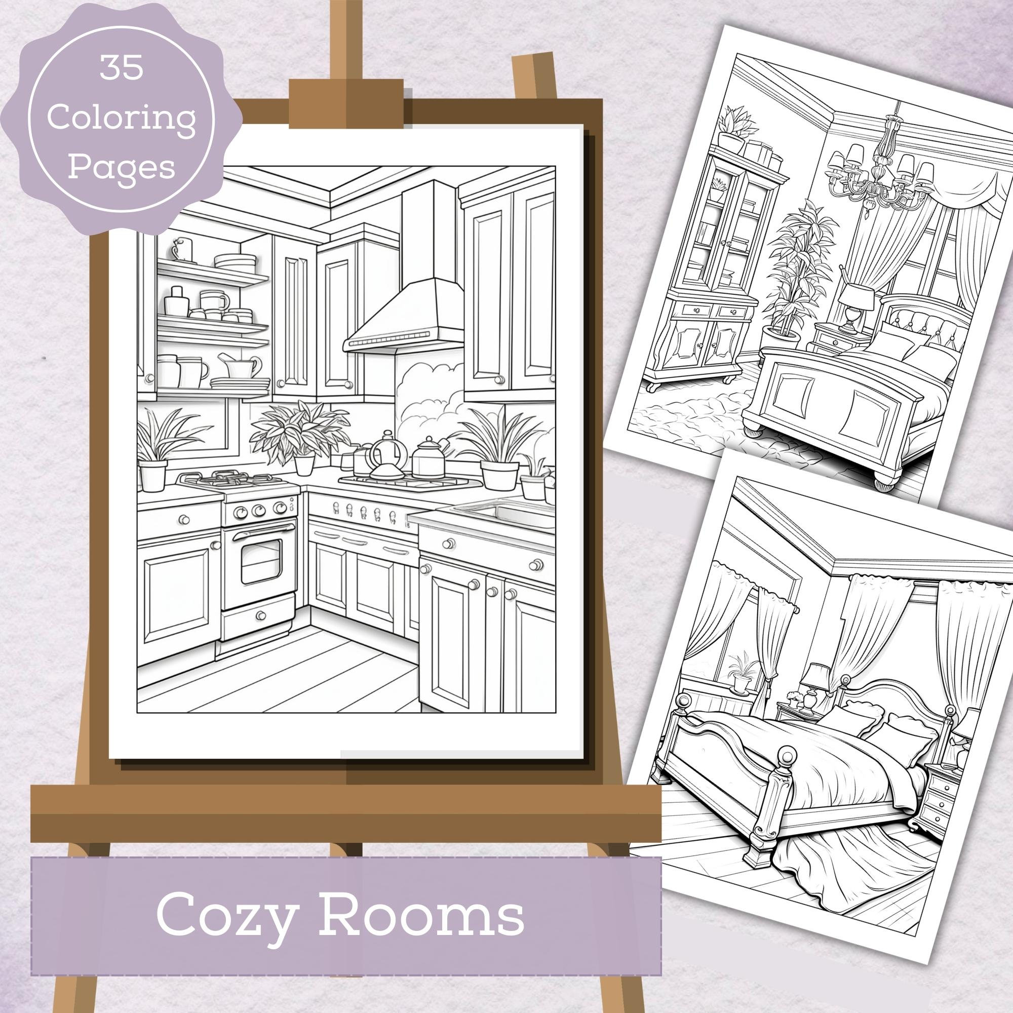 Cozy Rooms Coloring Pages 35 Pages House Coloring Pages Adult Coloring ...