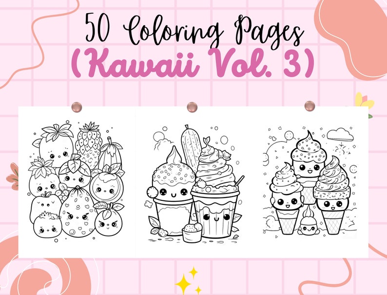 Kawaii Coloring Pages Vol. 3 Cute Sweet Treats 50 Pages - Etsy