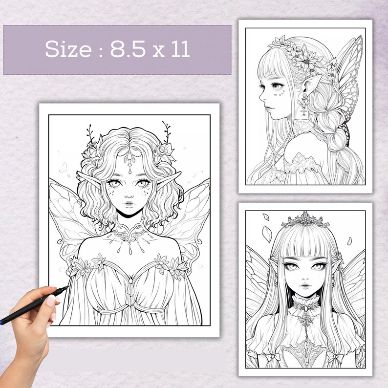 Fairy Portraits Coloring Pages 52 Pages Fantasy Coloring Pages for Kids ...