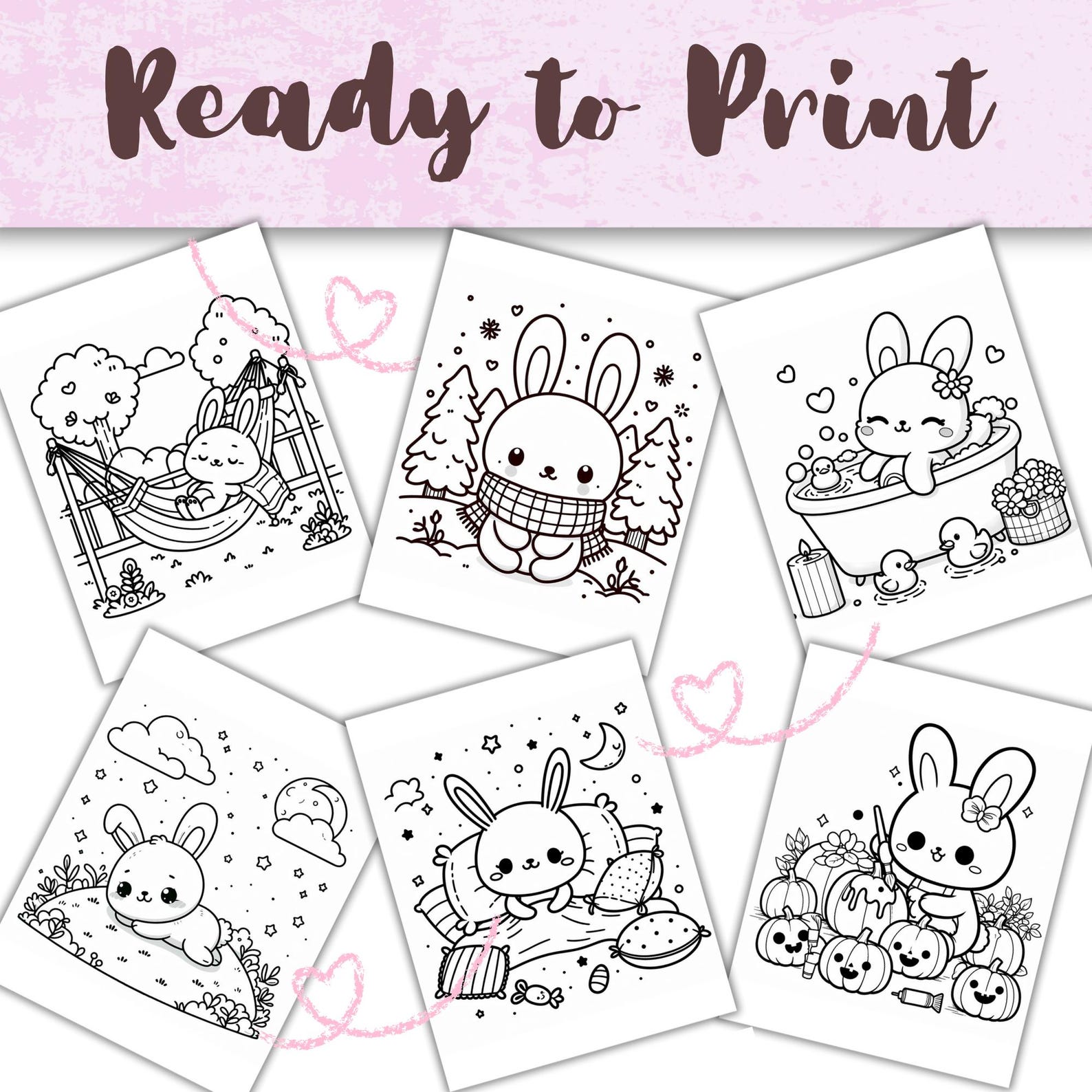 Kawaii Bunny Coloring Pages for Kids and Adults, Cute Coloring Books ...