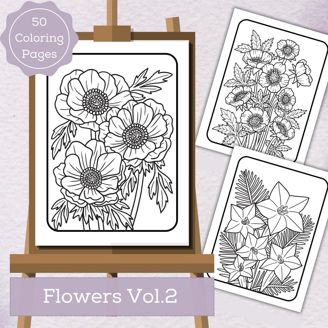 Flower Coloring Pages Vol. 2 | 50 Pages | Fun Floral Coloring Pages ...