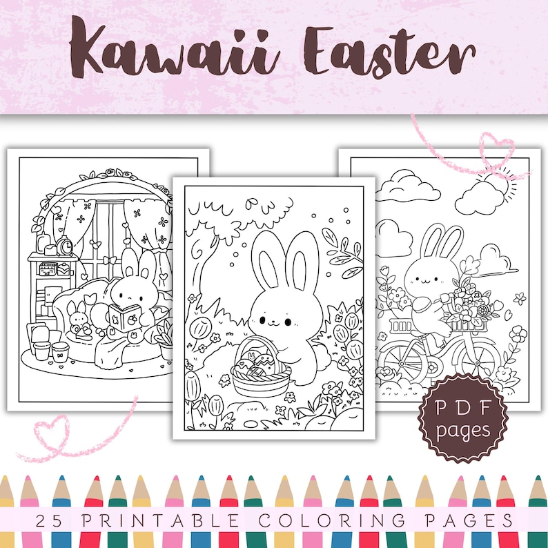 Kawaii Coloring Pages for Easter Cozy Coloring for Kids and Adult Cute ...