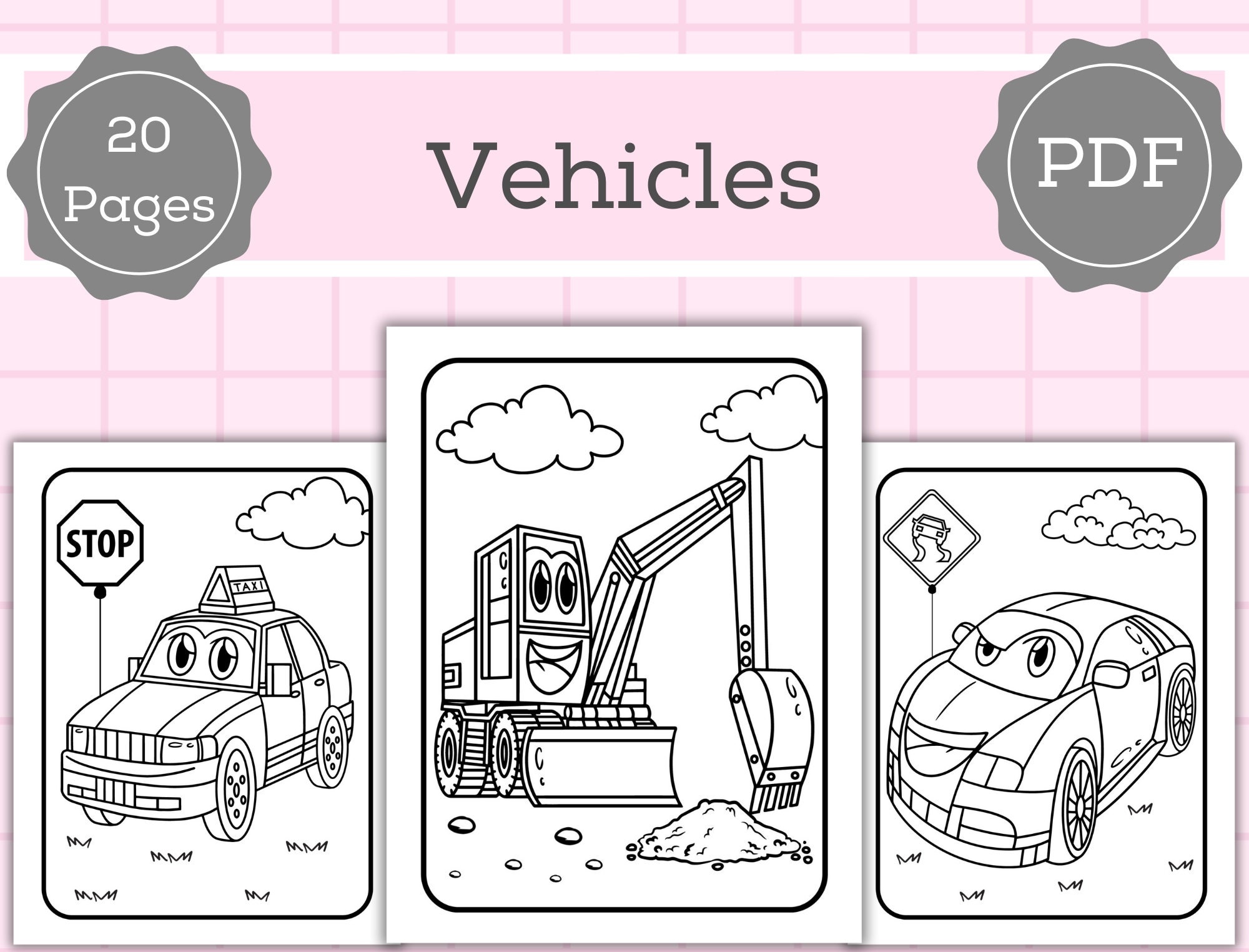 Vehicles Coloring Pages 20 Pages Cute Coloring Pages for - Etsy