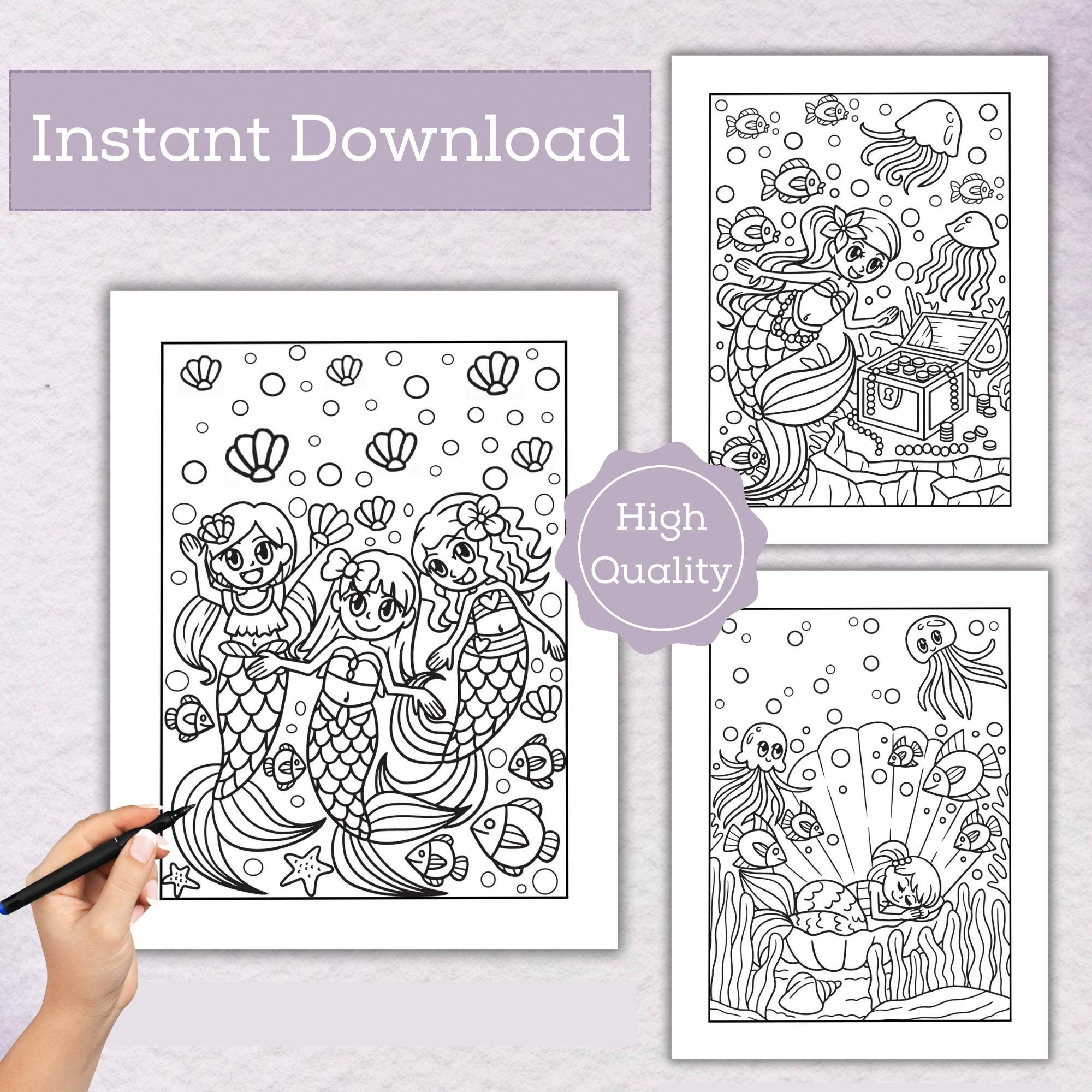 Mermaid Coloring Pages 30 Pages Cute Coloring Pages for Kids and Adults ...