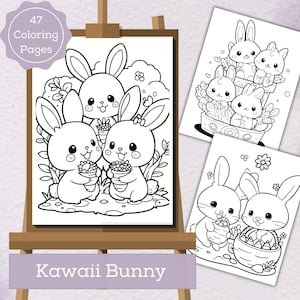 Cute Bunny Coloring Pages 47 Pages Kawaii Coloring Pages for Kids and ...