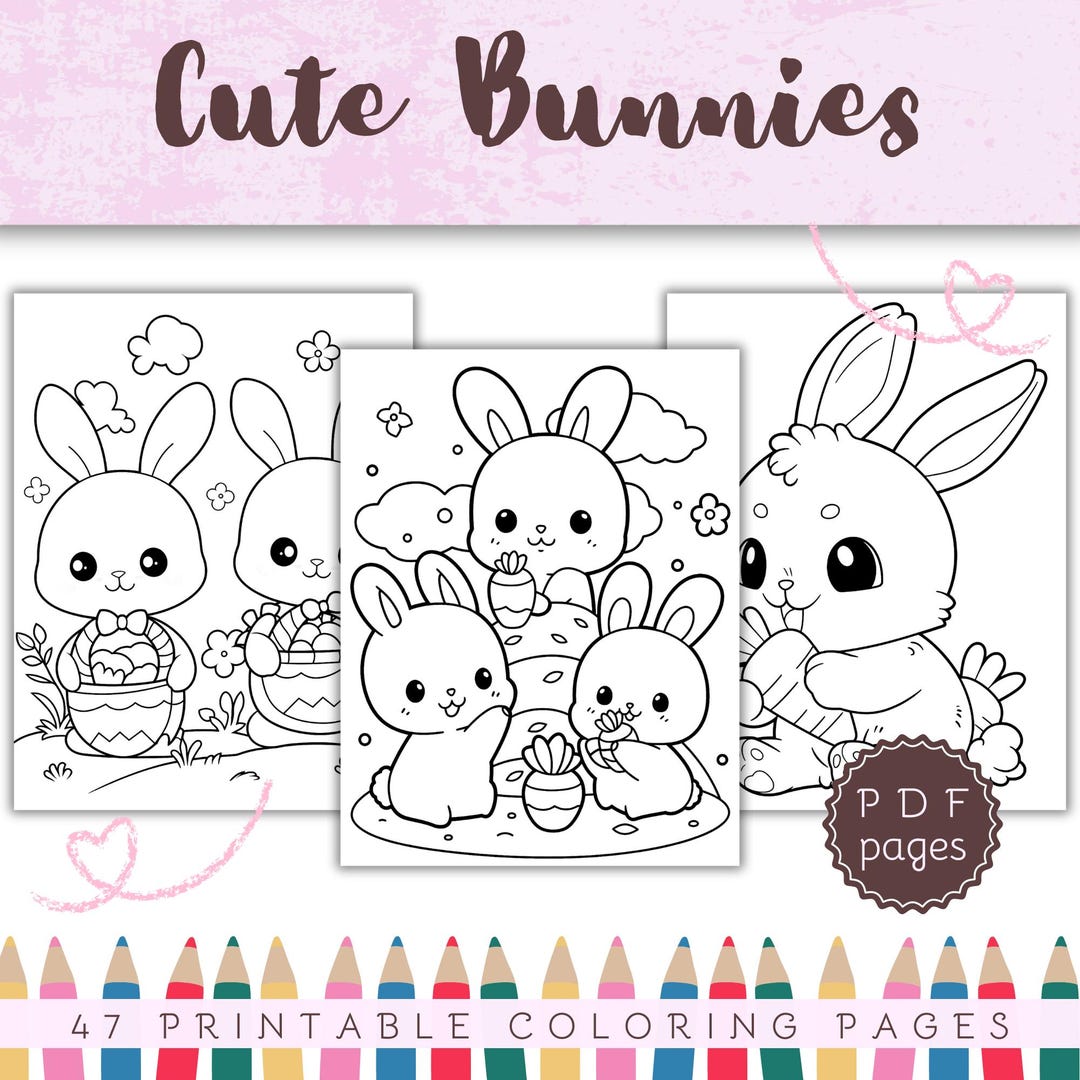 Cute Bunny Coloring Pages | 47 Pages | Kawaii Coloring Pages | for Kids ...