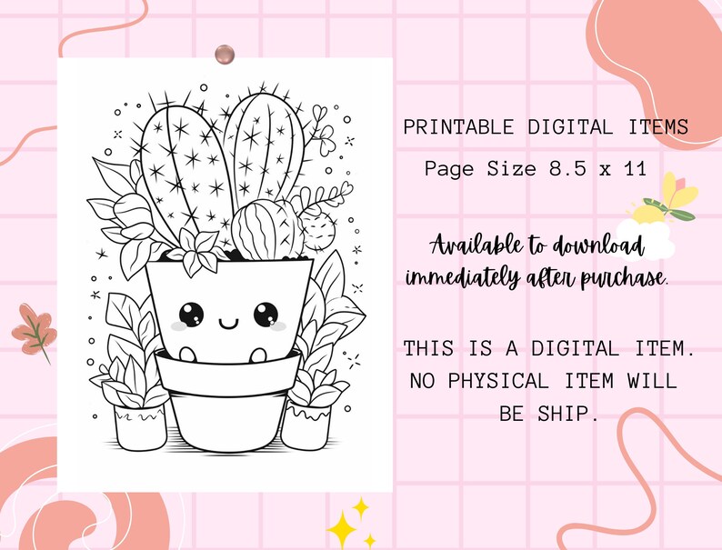 Kawaii Coloring Pages Vol. 4 50 Pages Cute Cactus and - Etsy