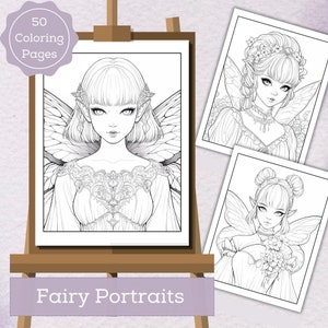 Fairy Portraits Coloring Pages | 52 Pages | Fantasy Coloring Pages ...