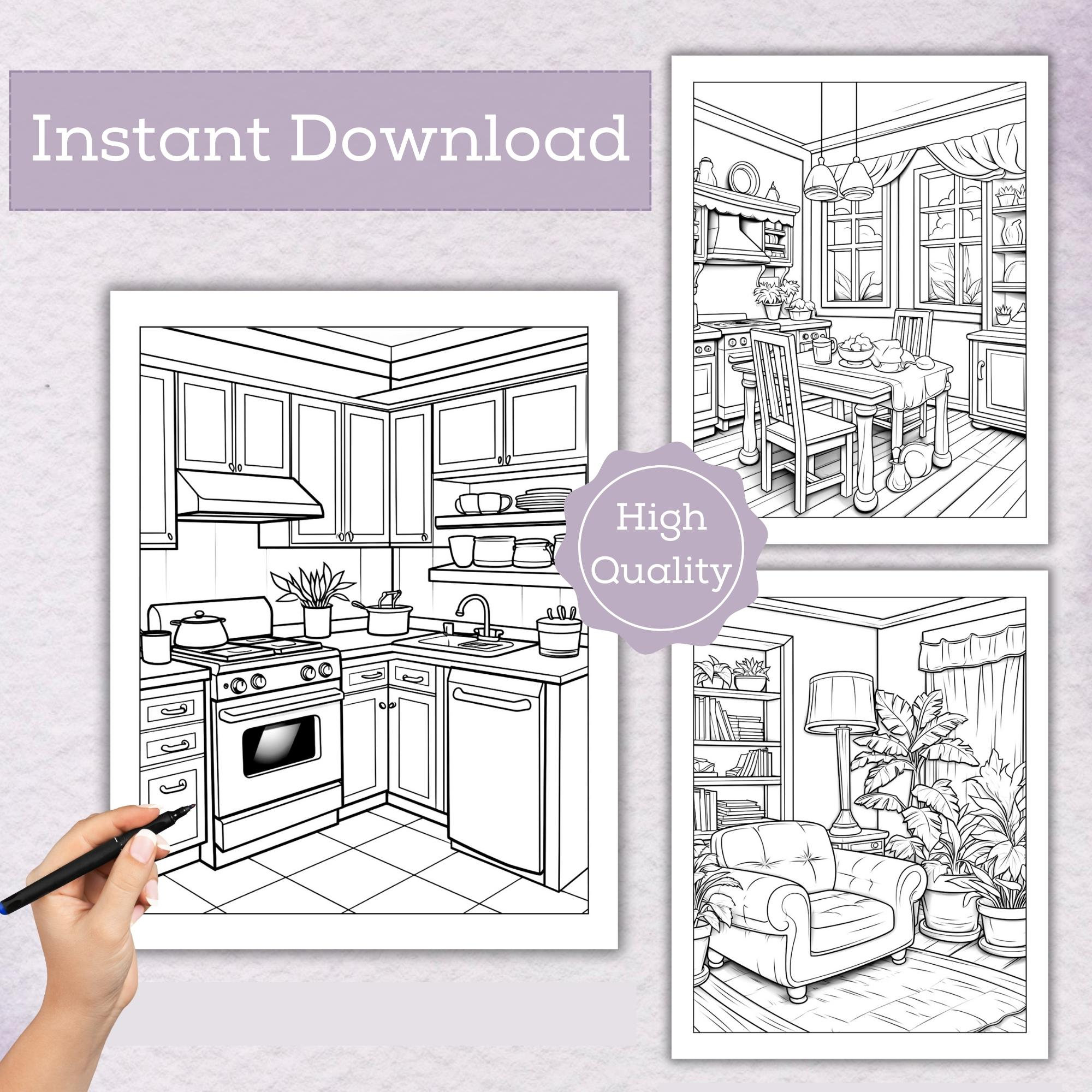 Cozy Rooms Coloring Pages 35 Pages House Coloring Pages Adult Coloring ...