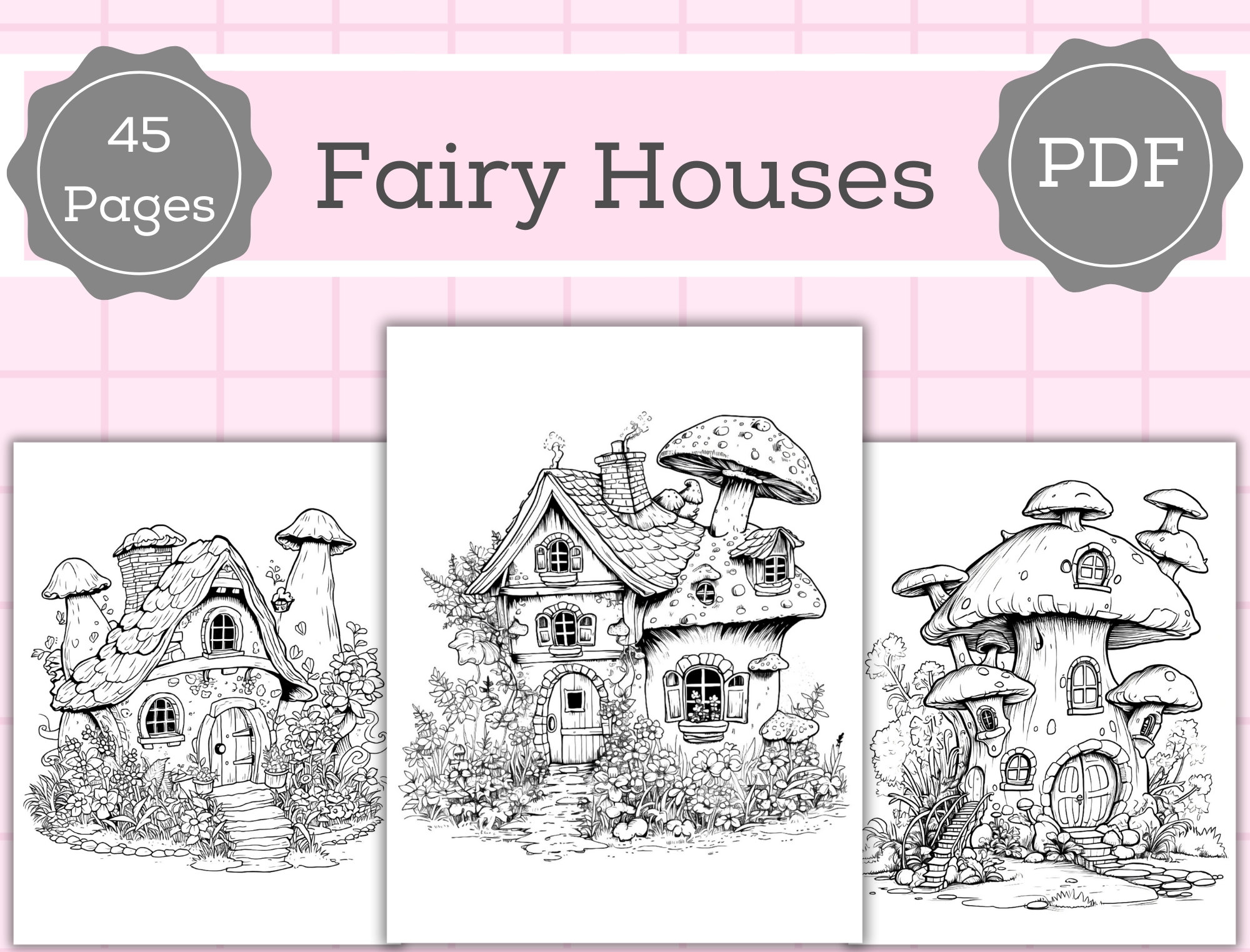 Fairy Houses Coloring Pages 45 Pages Cute Fairy Houses - Etsy