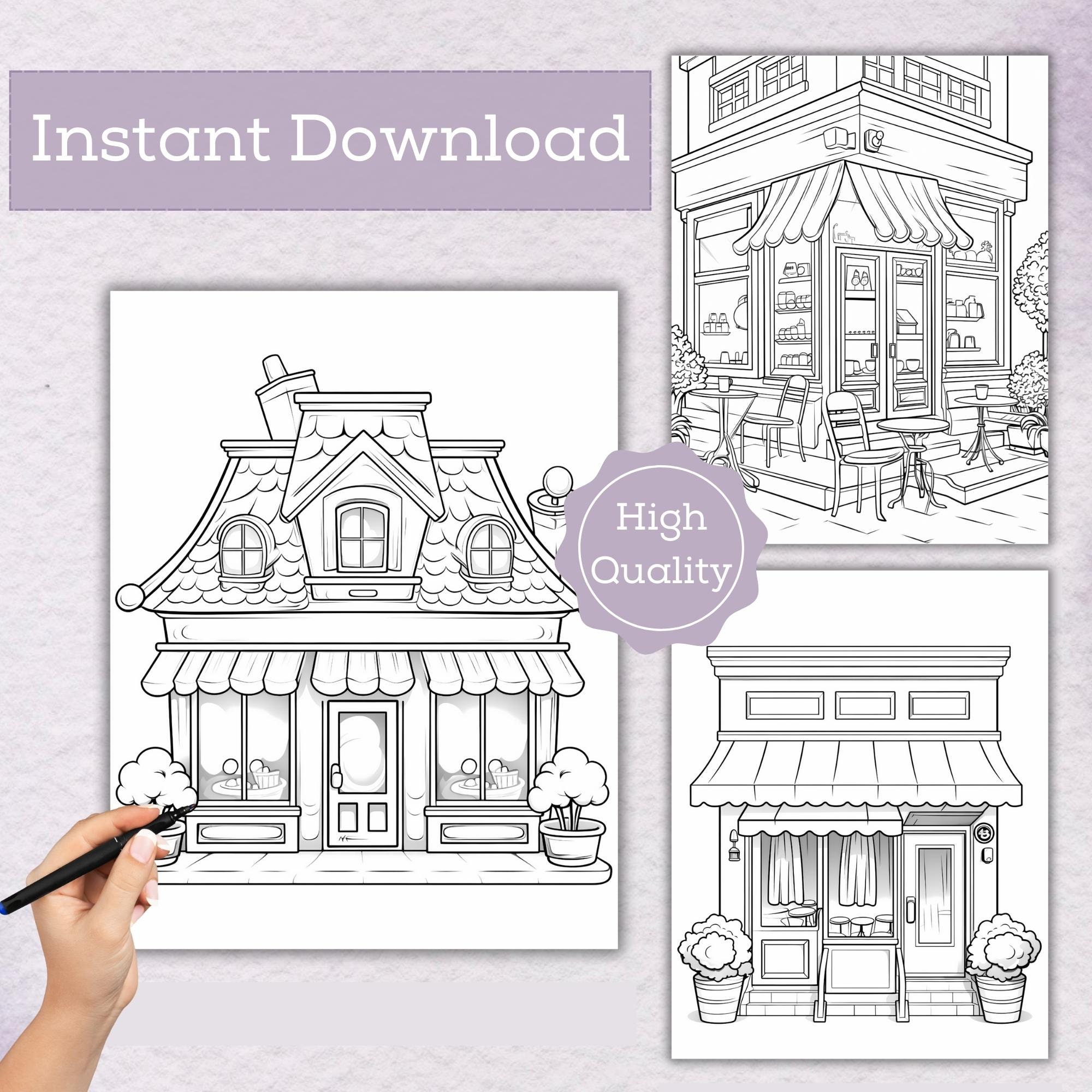 Storefronts Coloring Pages 50 Pages Storefronts Adult Coloring Pages ...