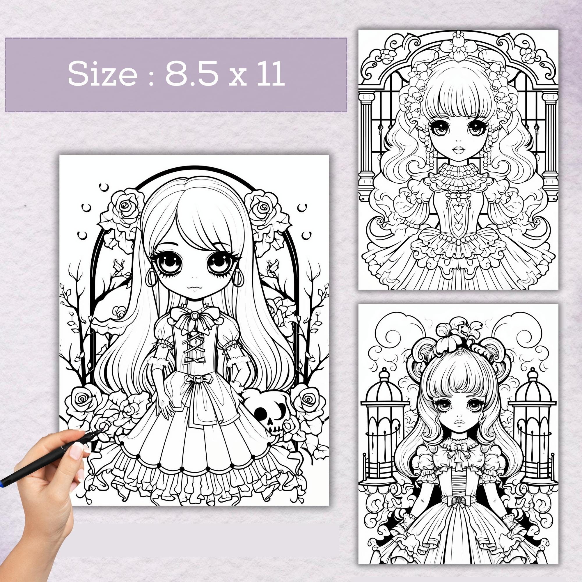Gothic Girls Coloring Pages | 50 Pages | Cute Gothic Girls | Cute ...