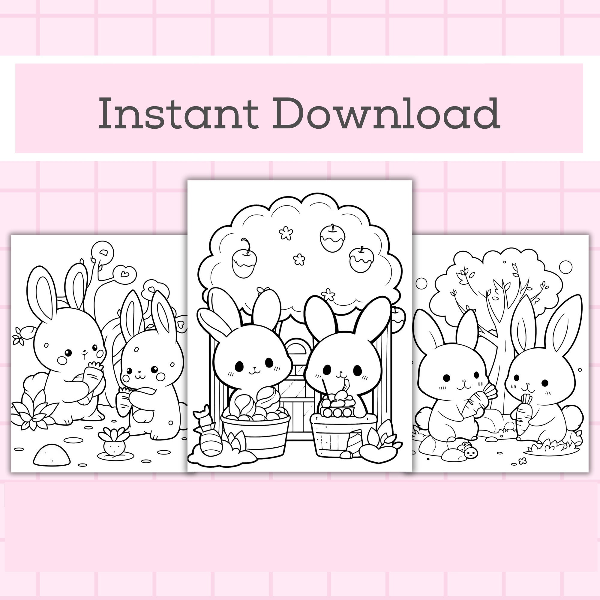 Cute Bunny Coloring Pages 47 Pages Kawaii Coloring Pages - Etsy