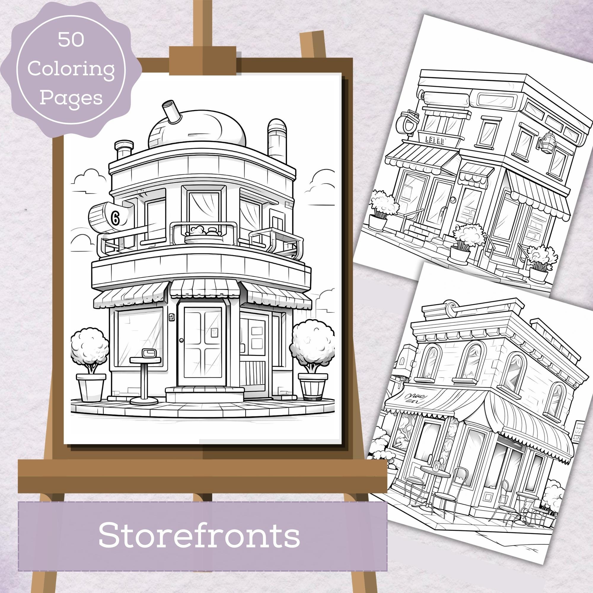 Storefronts Coloring Pages 50 Pages Storefronts Adult Coloring Pages ...