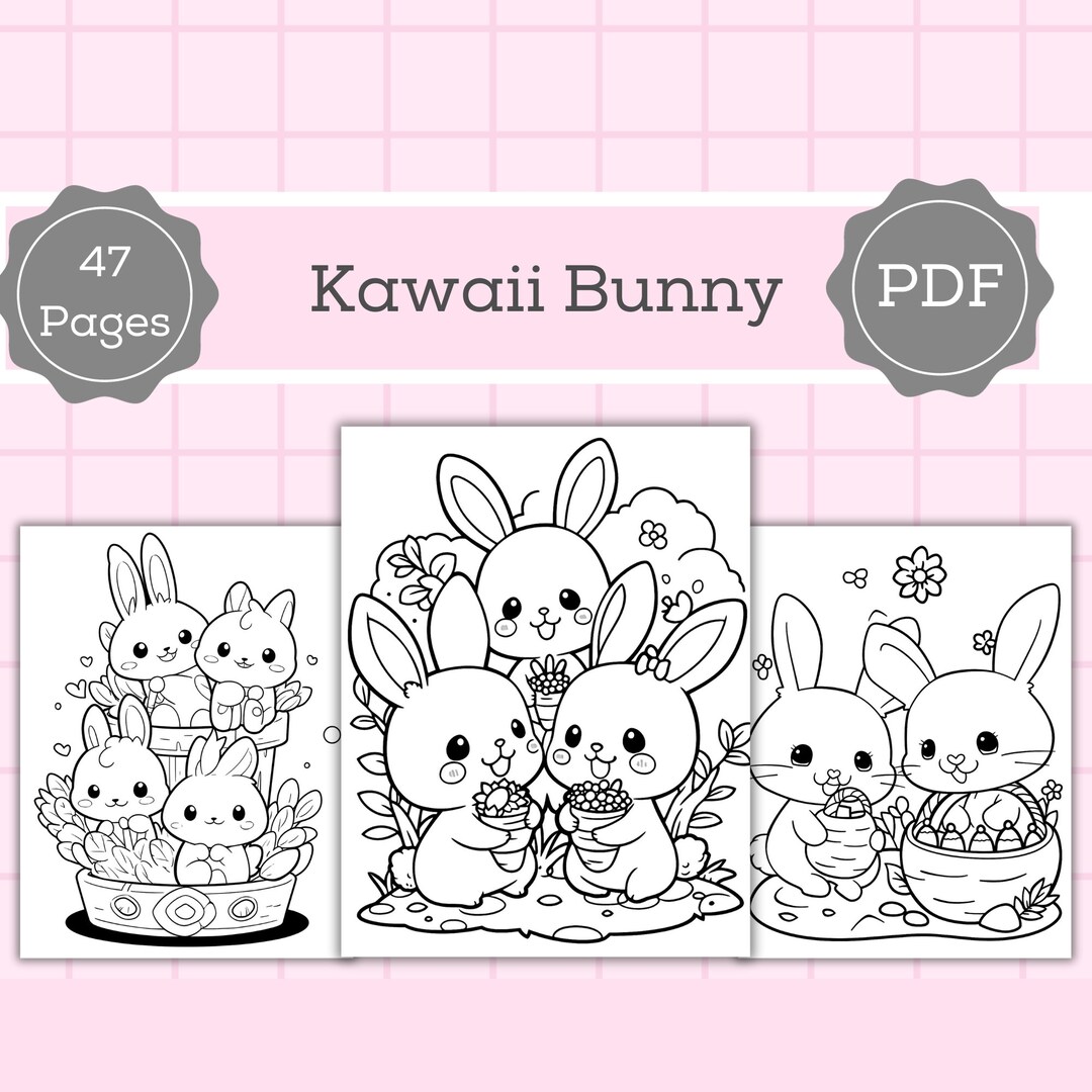 Cute Bunny Coloring Pages 47 Pages Kawaii Coloring Pages - Etsy