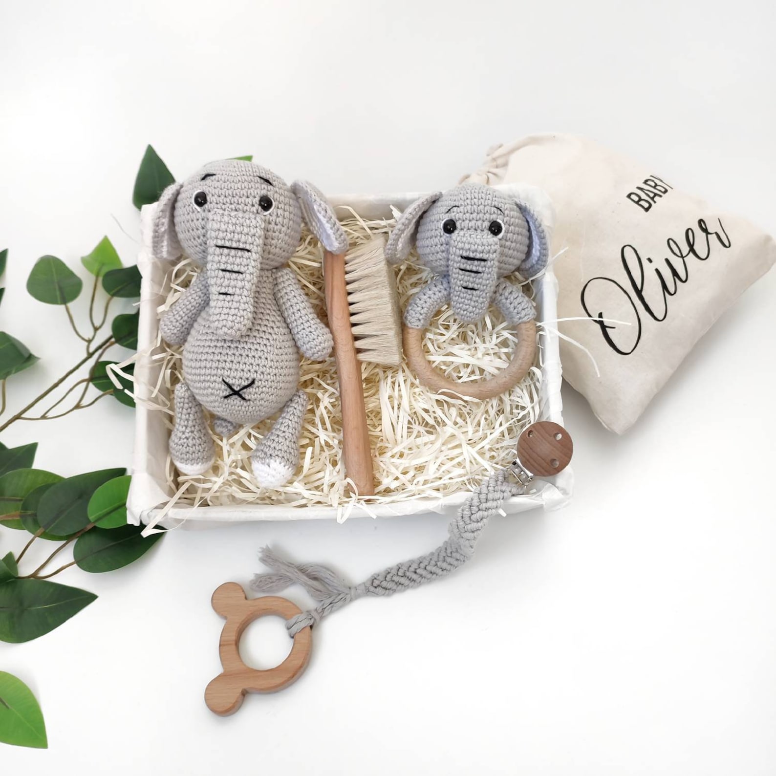 Personalized Baby Gift Box Elephant Knitted, Baby Shower Gift Gender ...