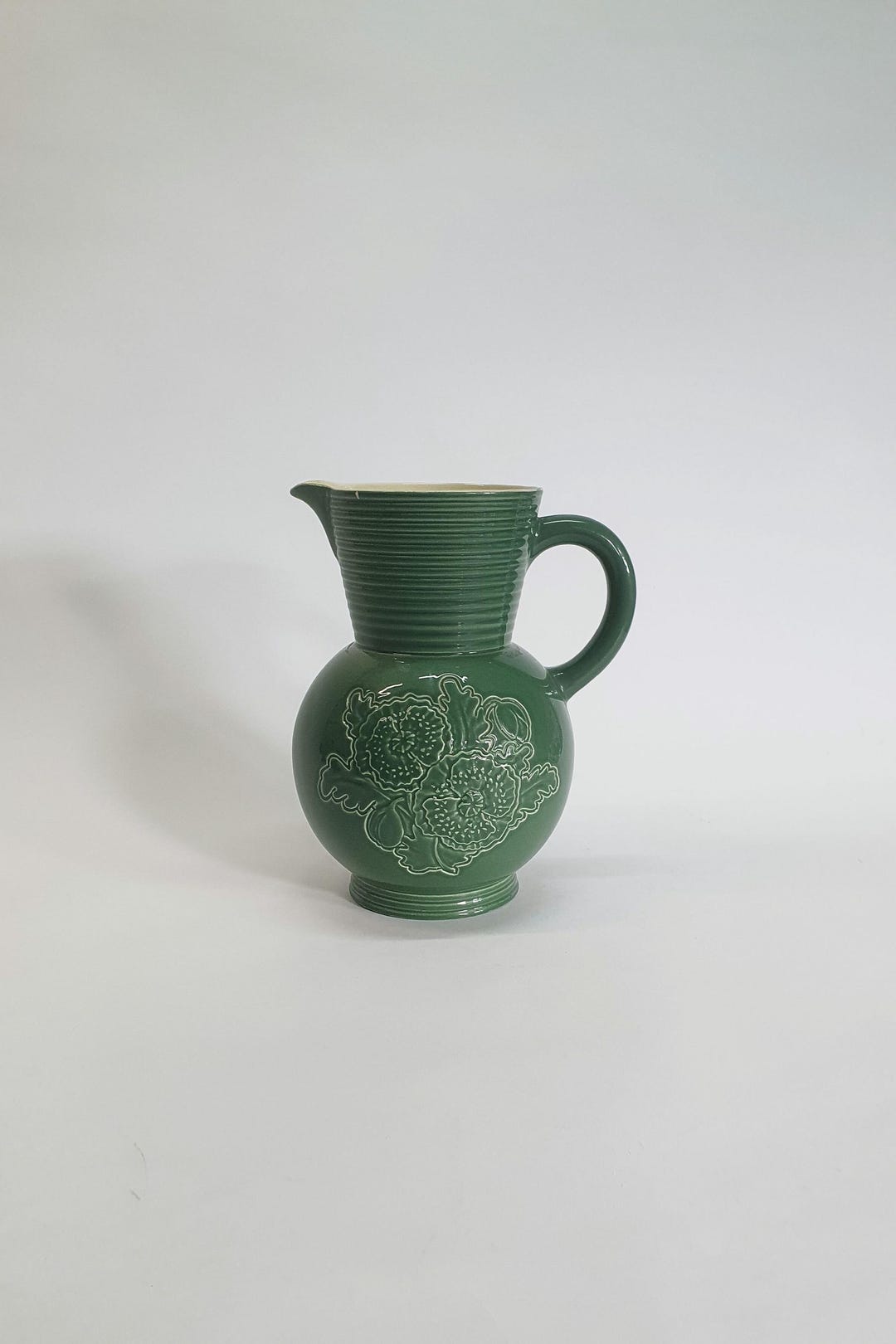 Large Art Deco Jade Green Water Jug by Brentleigh Ware. Embossed Pansy ...