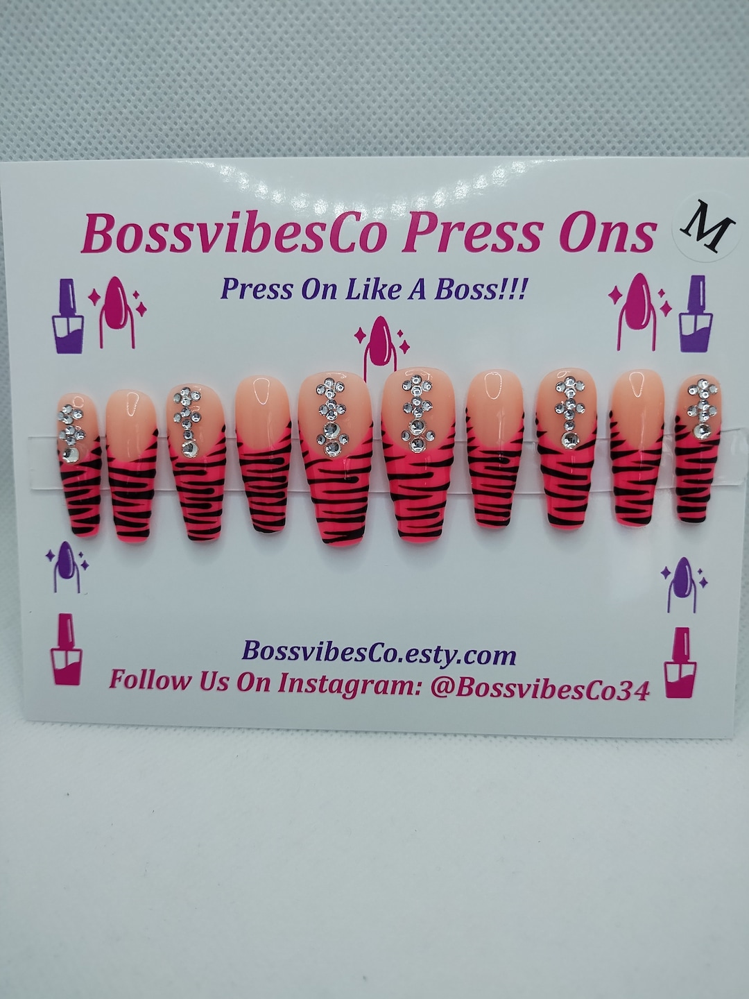 Pink & Black Zebra Print French Tip Nails - Etsy